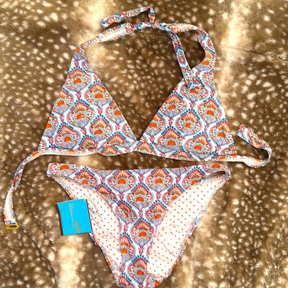 Letarte | Swim | Letare Bikini With Tags Blue Red Motif On Exterior And Red Dot Interior | Poshmark